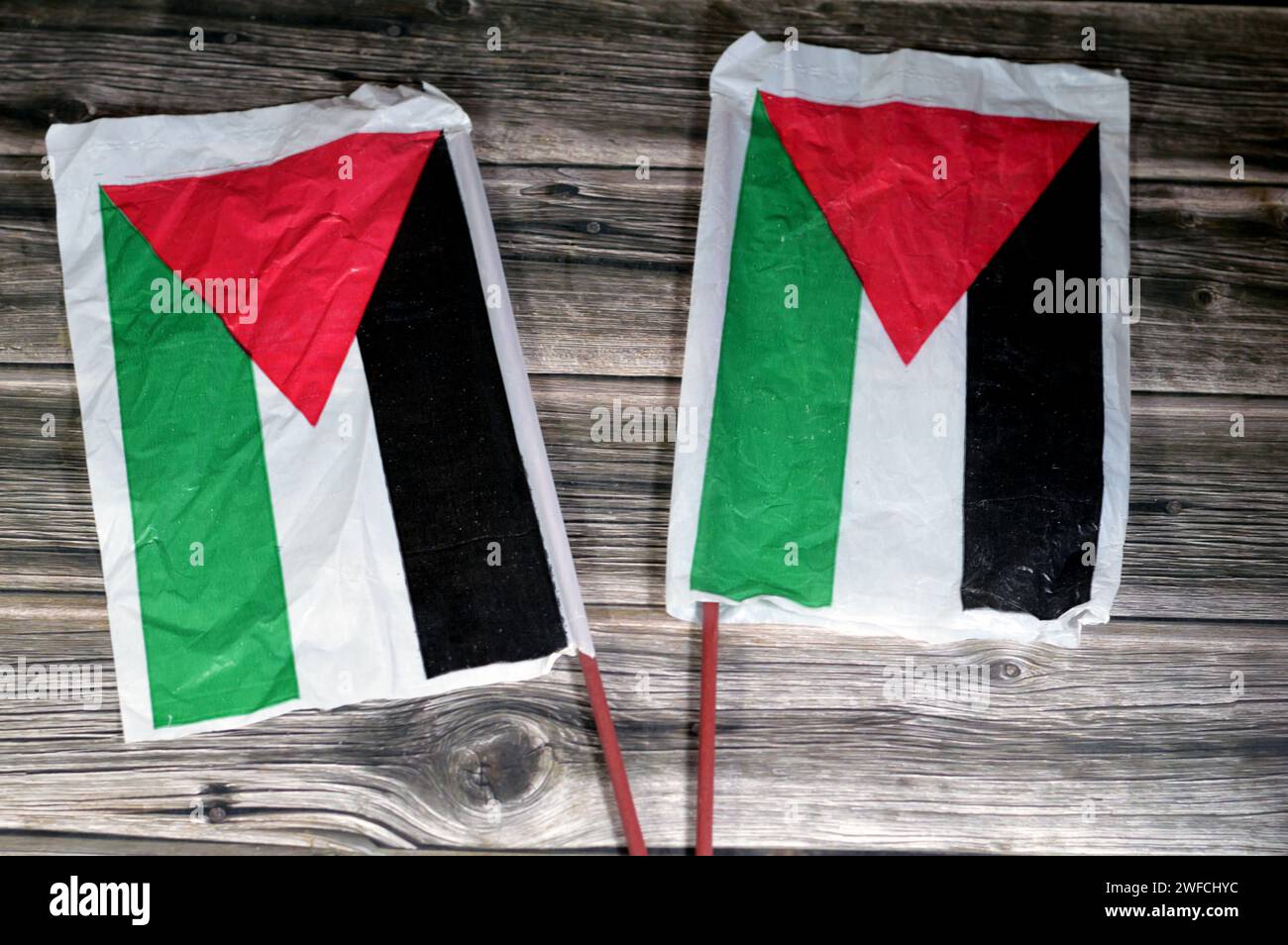 The flag of Palestine, a tricolor of three equal horizontal stripes ...