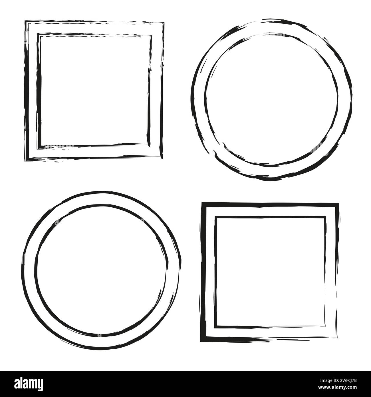 Brush figures of different shapes. Black and white frames. Edge frame ...