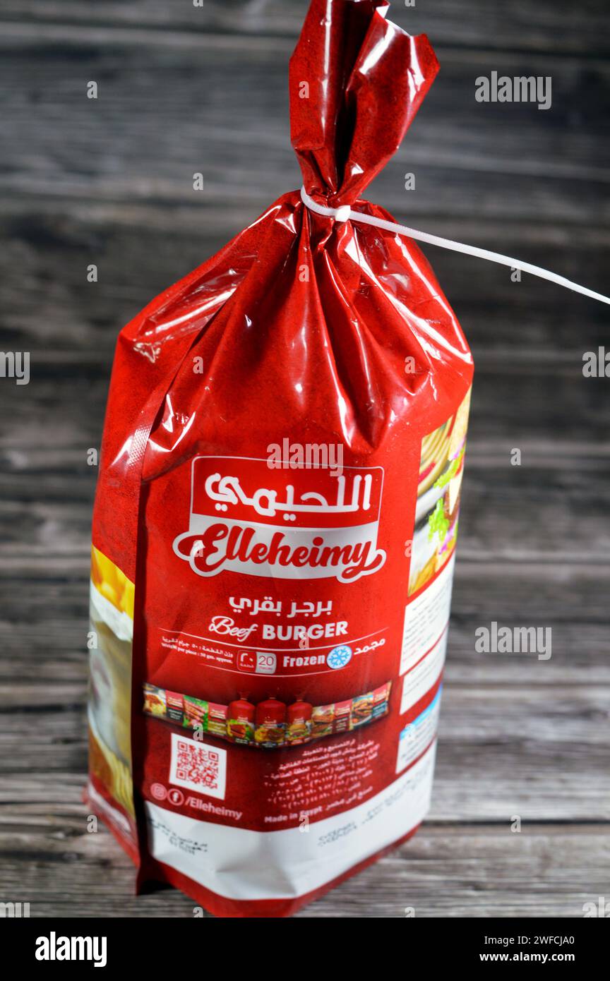 Cairo, Egypt, January 23 2024: Elleheimy beef burger packet, Beef ...