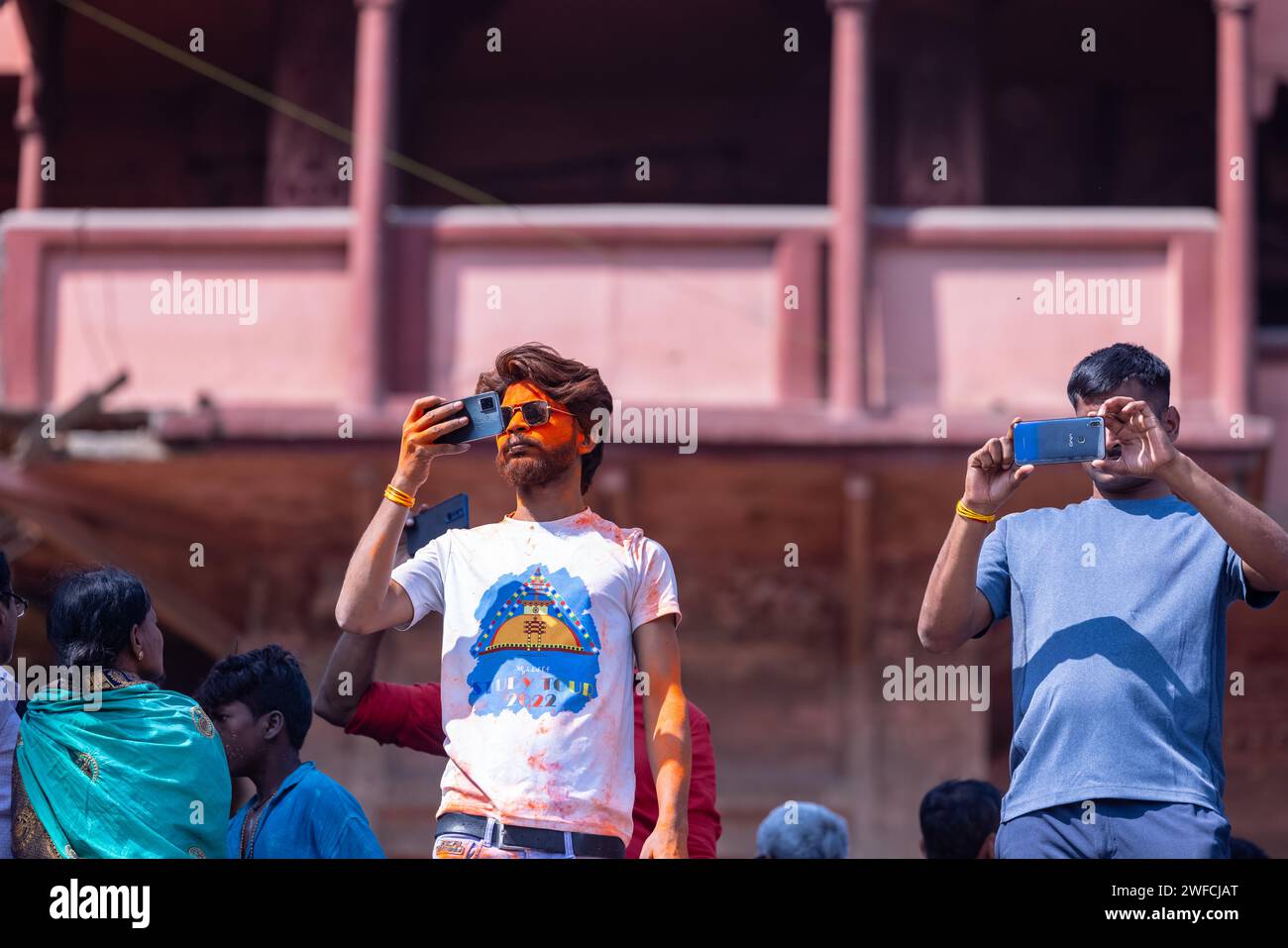 Masan Holi, Group of unidentified people celebrating the festival of ...
