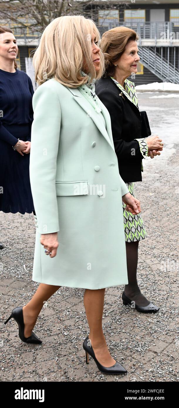 Queen Silvia and Mrs Brigitte Macron visit Rinkebyskolan, in Stockholm ...