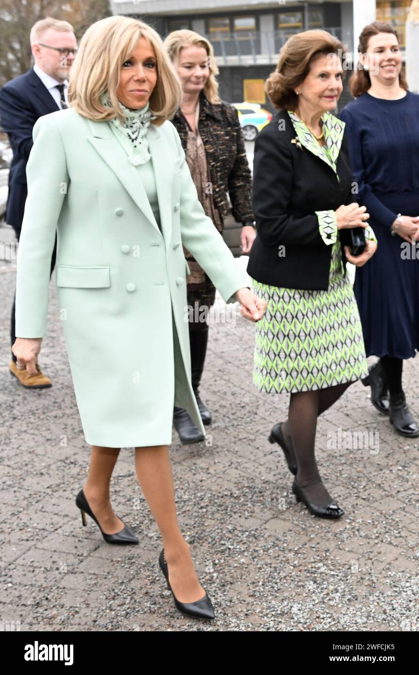 Queen Silvia and Mrs Brigitte Macron visit Rinkebyskolan, in Stockholm ...