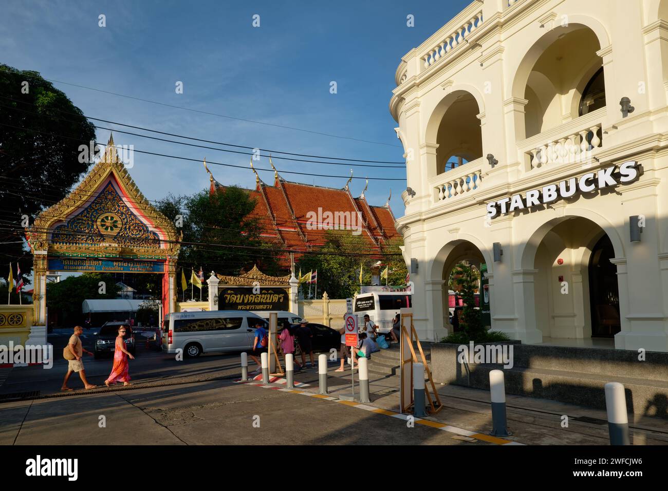 View of the Old Town area of Phuket Town, Thailand, with a Starbucks ...