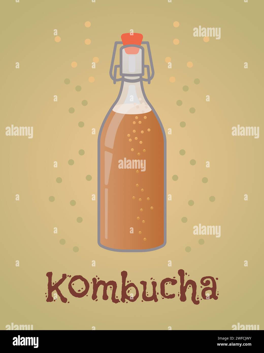 Kombucha. Organic kombucha tea drink in flip-top bottle. Flavored cold ...