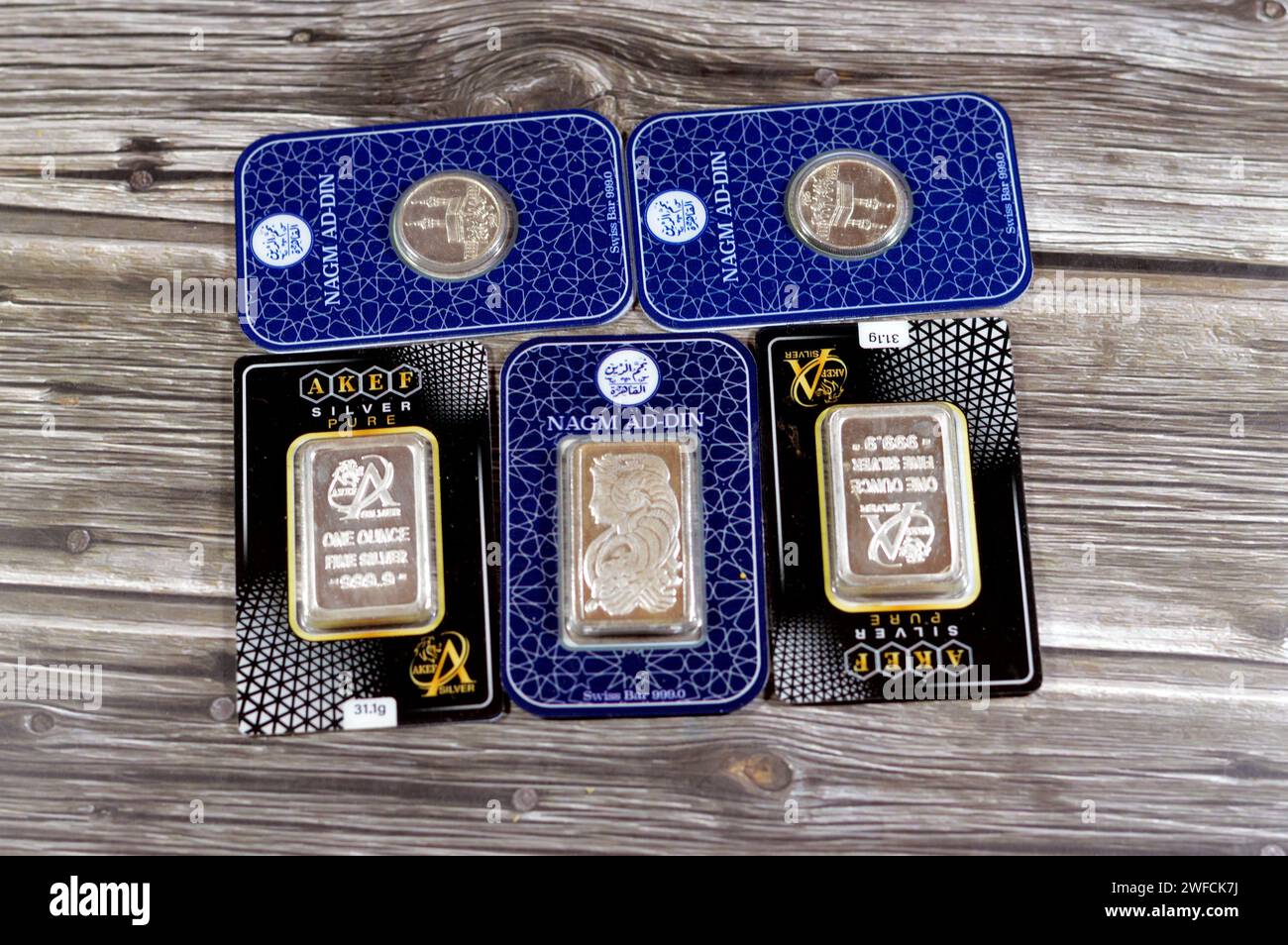 Cairo, Egypt, January 29 2024: pure fine silver Ounce 1 OZ 31.1 grams ...