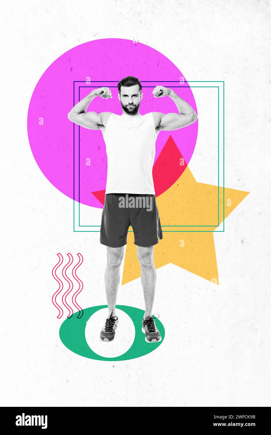 Vertical composite banner photo collage gym promotion young sportive ...