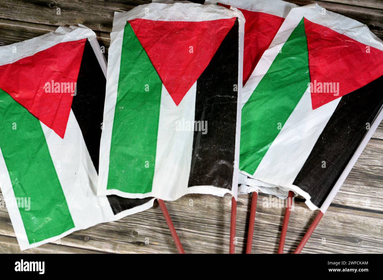 The flag of Palestine, a tricolor of three equal horizontal stripes ...