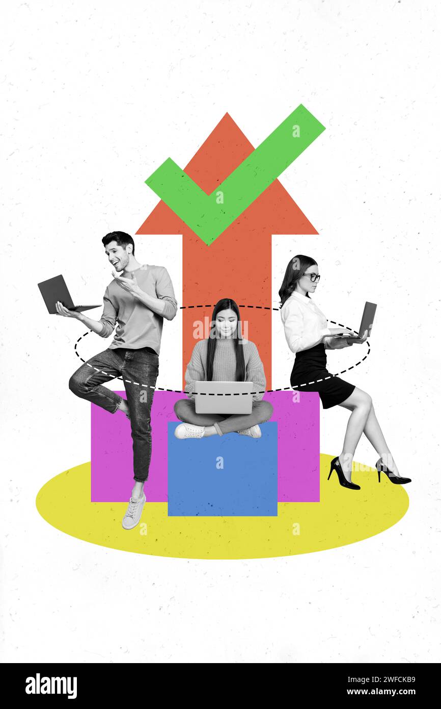 Vertical collage creative poster monochrome effect smile diligence ...