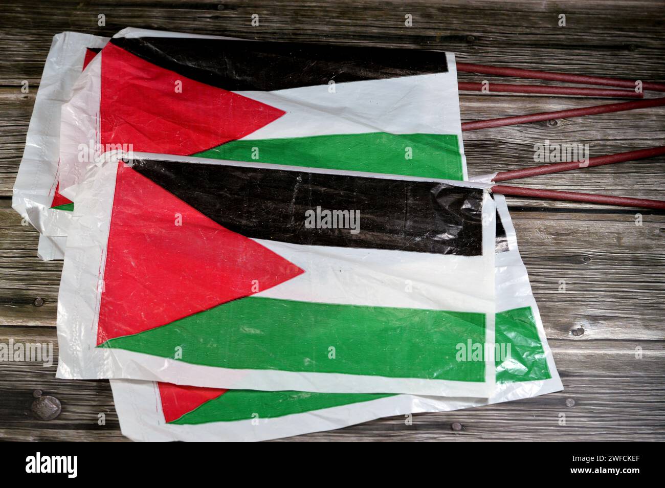 The flag of Palestine, a tricolor of three equal horizontal stripes ...