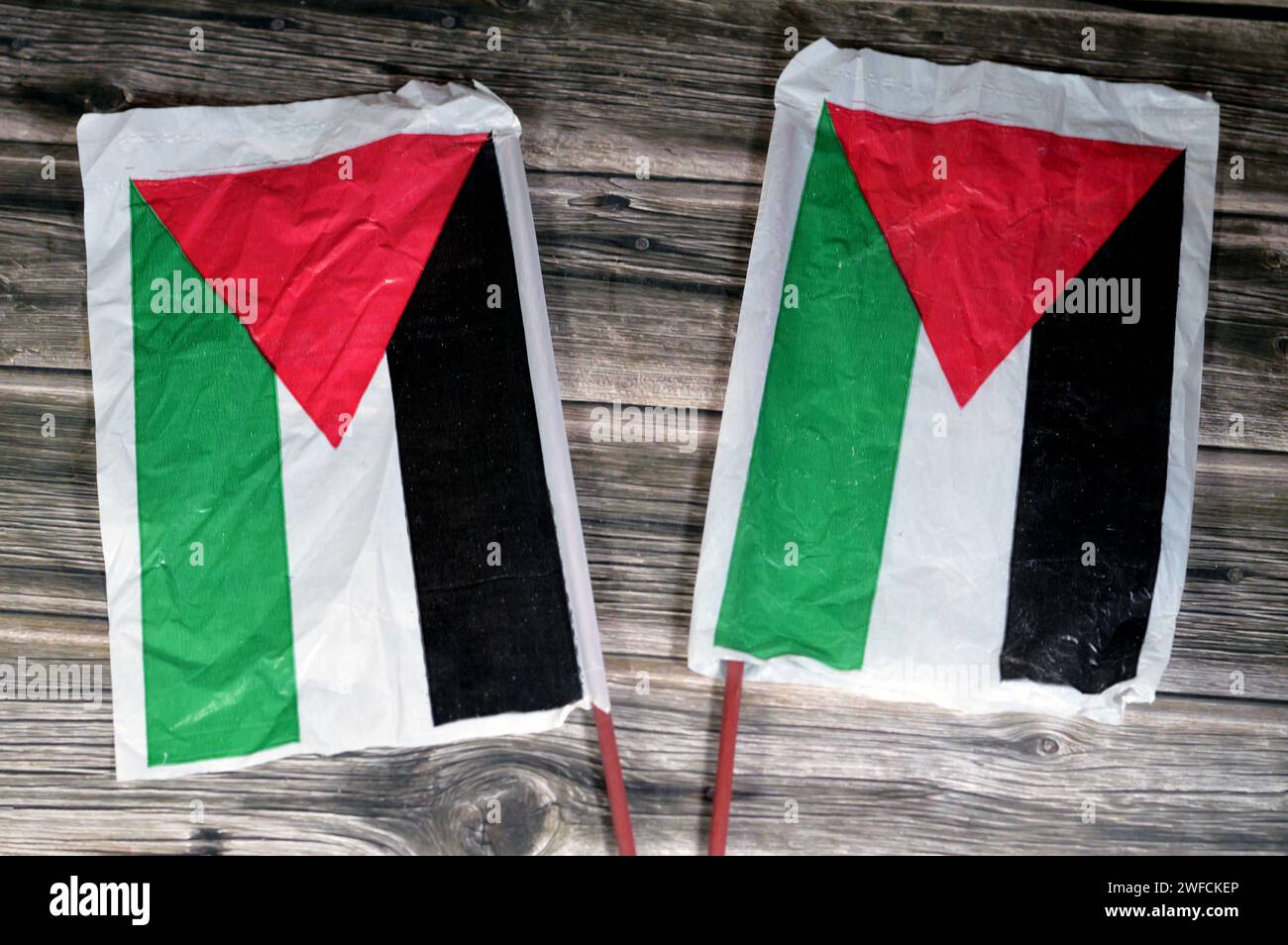 The flag of Palestine, a tricolor of three equal horizontal stripes ...