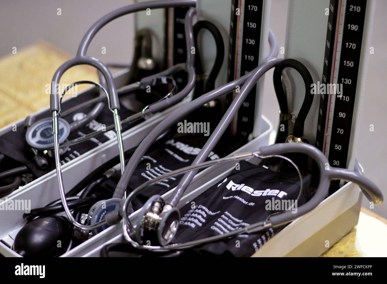 Cairo, Egypt, January 20 2024: Riester blood pressure monitor gauge ...