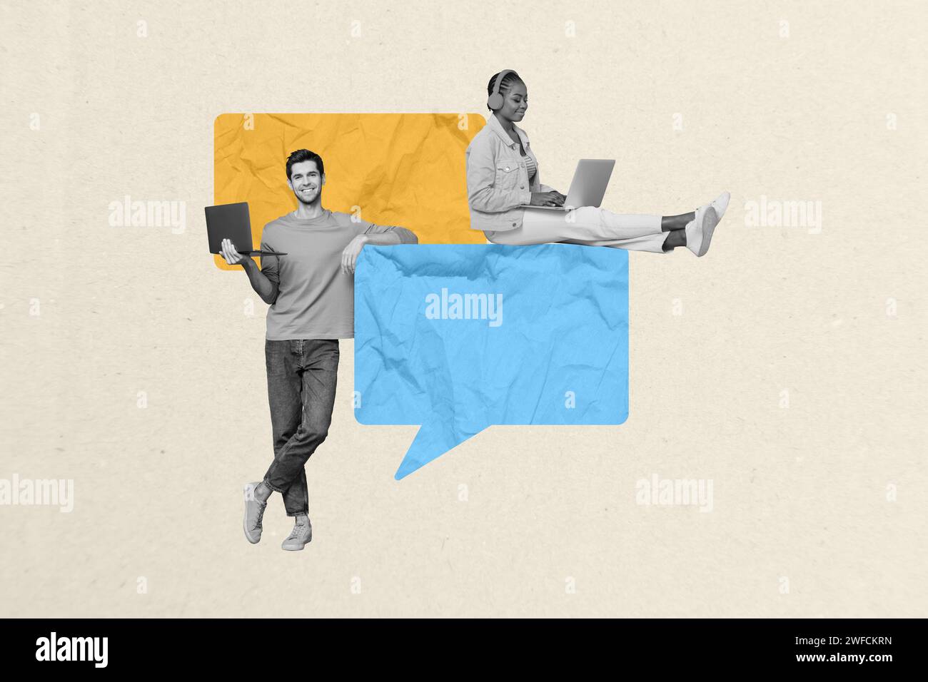 Collage creative illustration effect monochrome charm beauty young ...