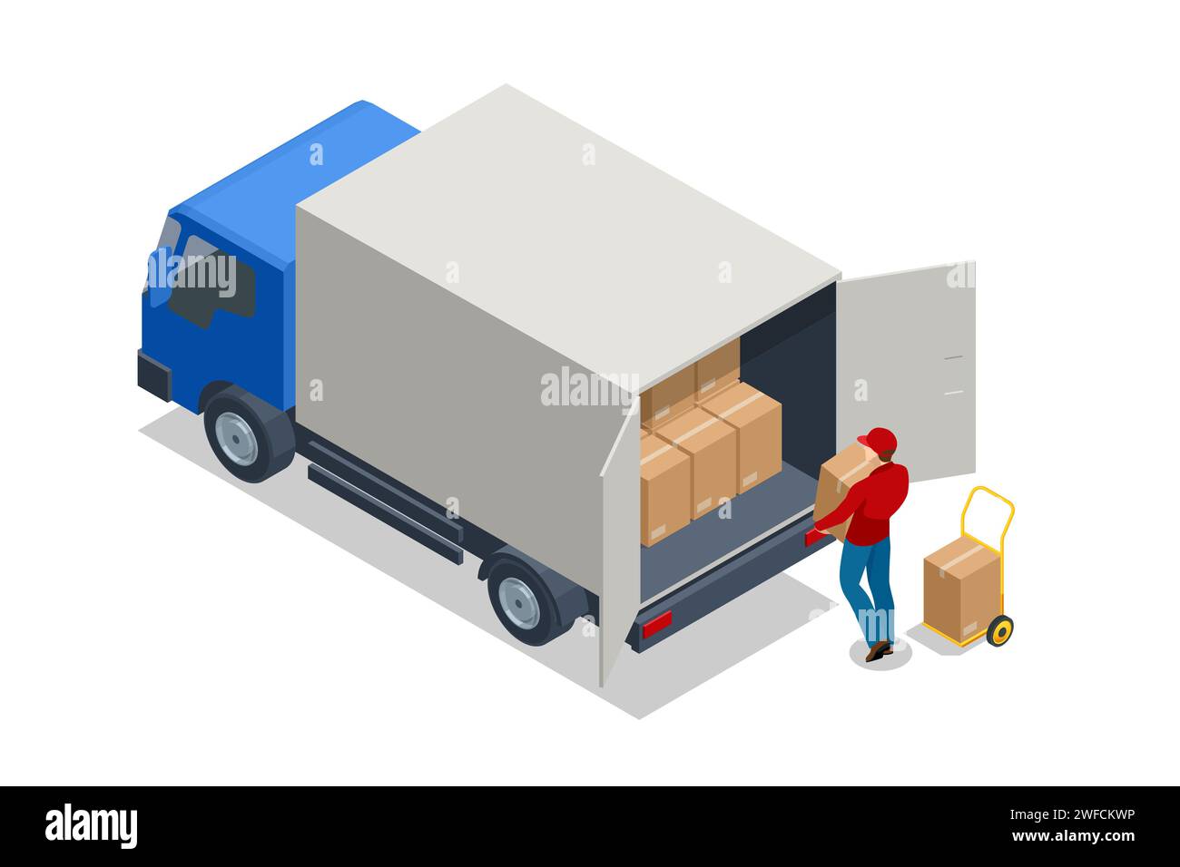 Isometric Fast delivery concept. Loading and unloading from warehouse. Warehouse Management ...