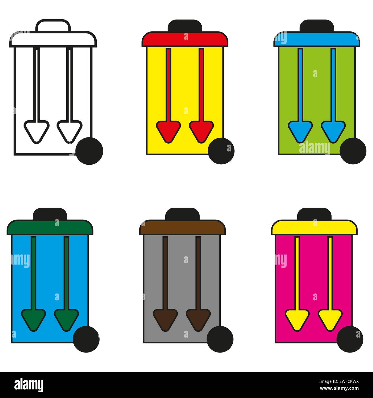 colored cartoon trash cans. Recycling illustration set. Vector illustration. stock image. EPS 10 ...