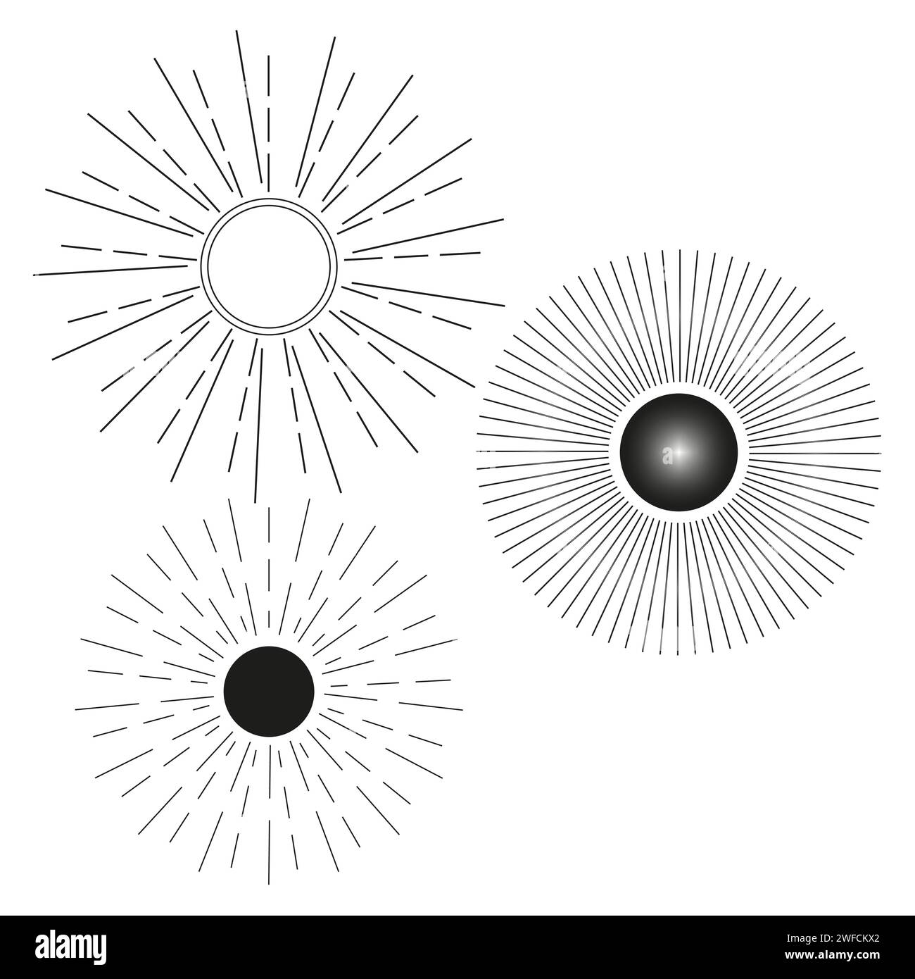 black white sun ball. Outline contour drawing. Vector illustration ...