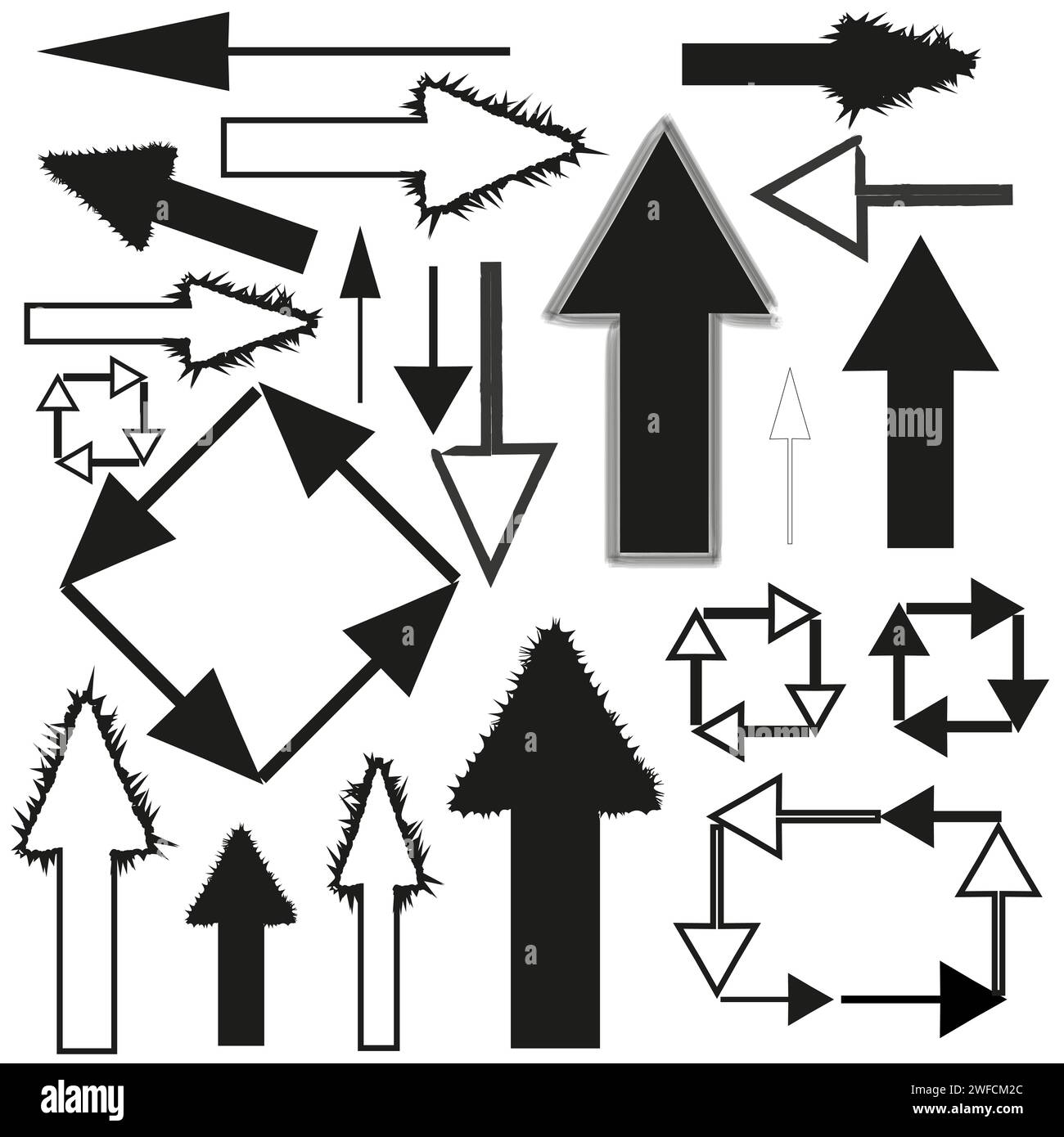 Different brush arrows. Vintage different brush arrows. Grunge texture ...