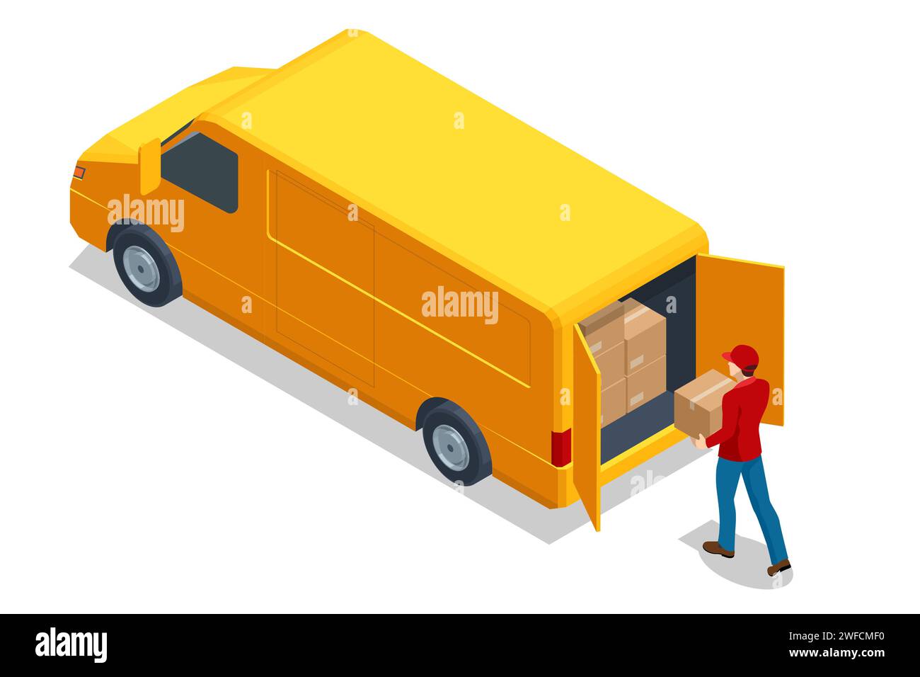 Isometric Fast delivery concept. Loading and unloading from warehouse. Warehouse Management ...