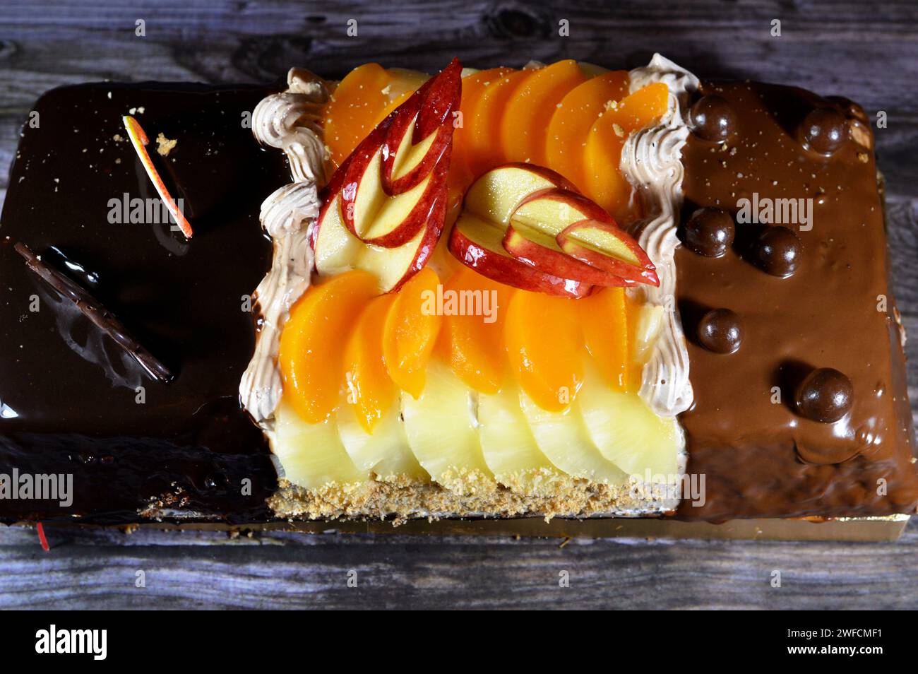 Birthday cake of three different pieces spongy creamy cake for ...