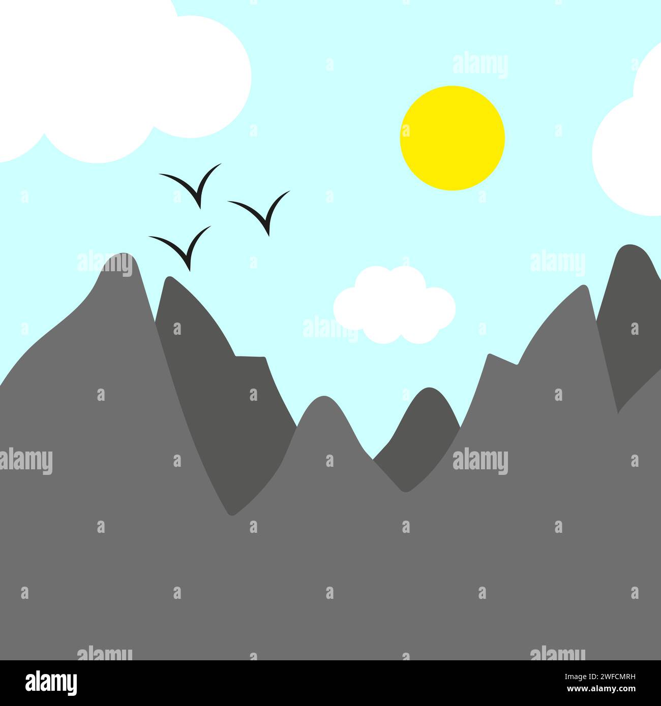 sun mountains birds figure. Color texture. Landscape design. Vector ...