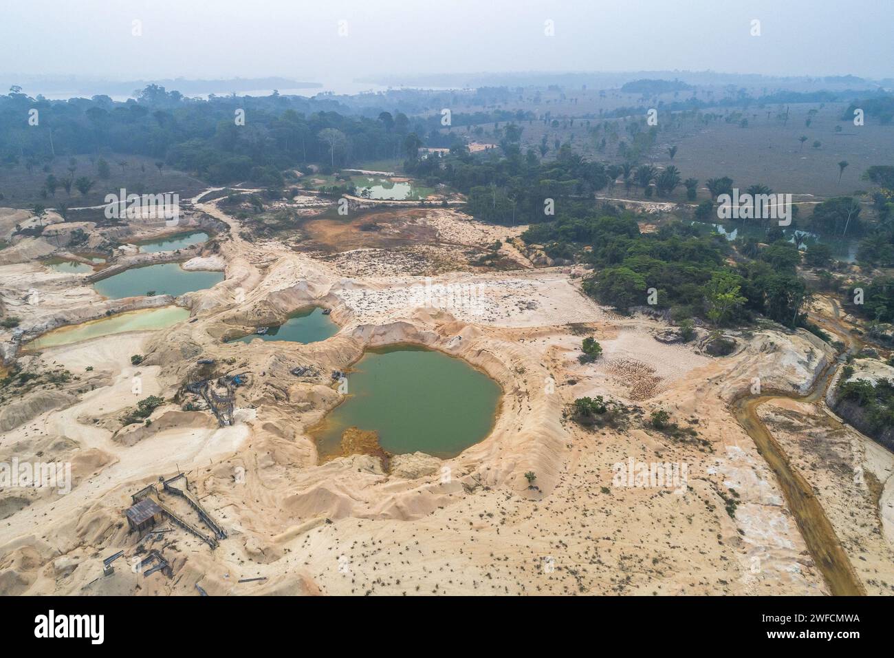Gold mining drone view on the edge of the Jamari National Forest - gold ...