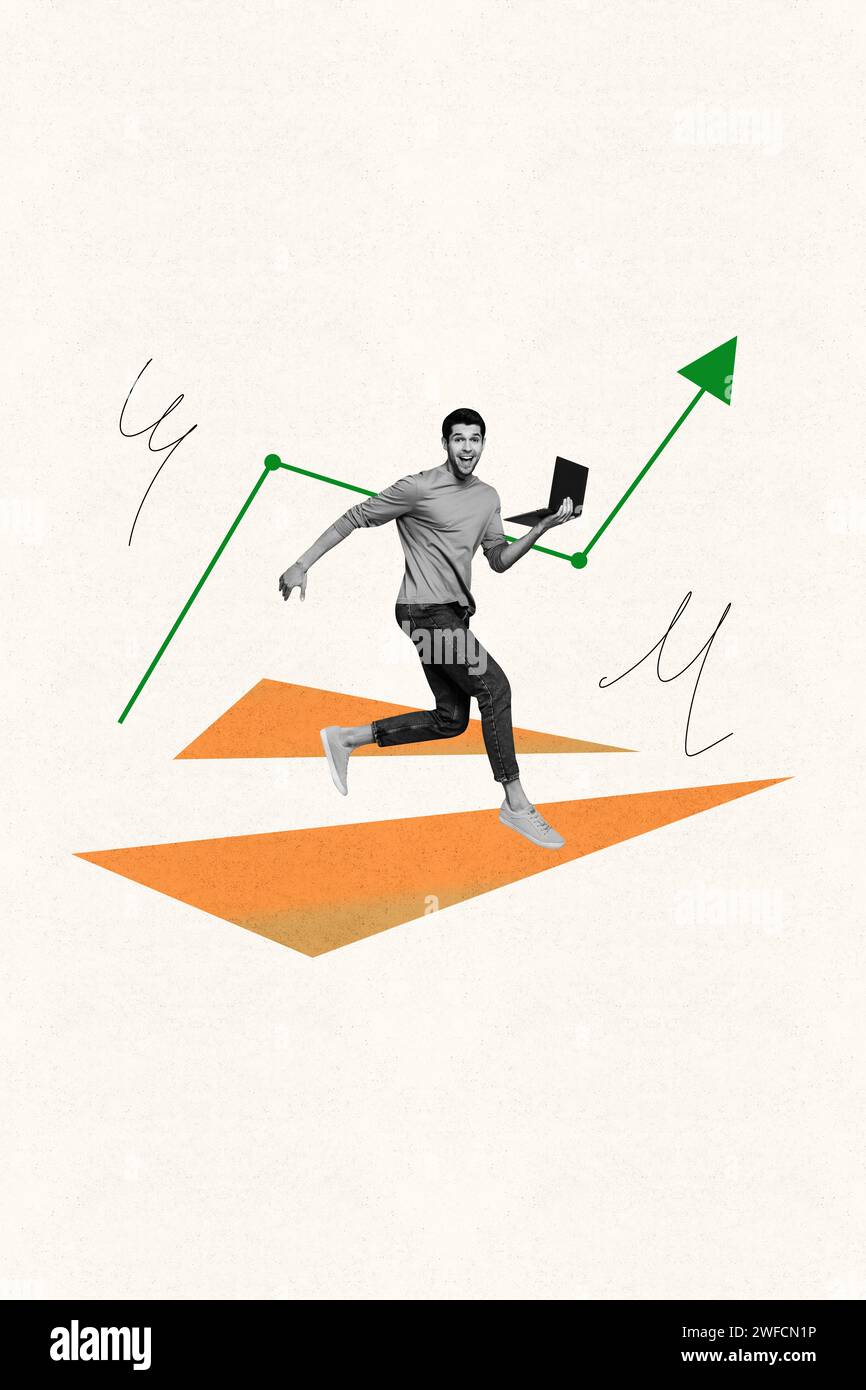 Vertical creative picture poster banner collage running businessman ...