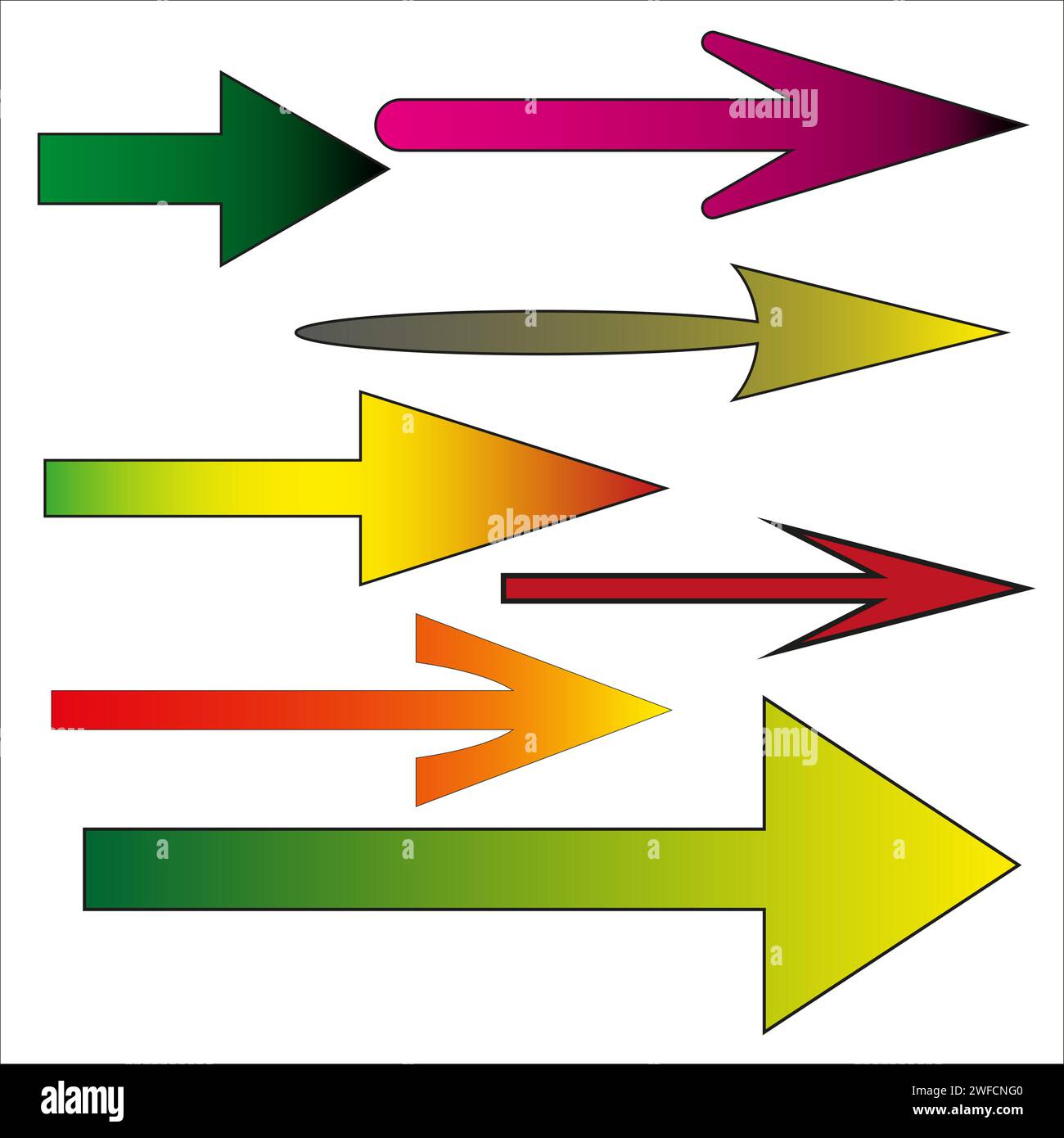 different straight arrows. Set for decorative design. Graphic elements ...