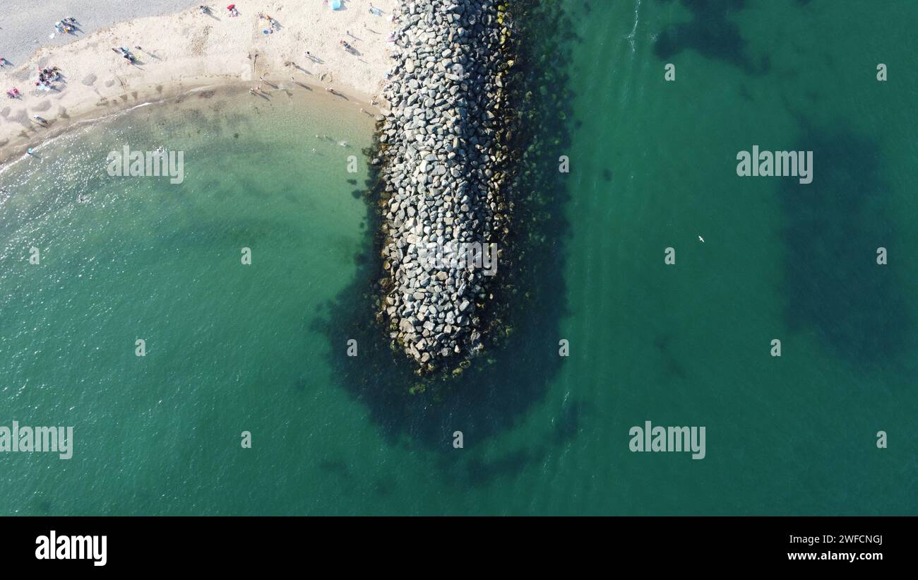An amazing aerial view of Bray beach in Co. Wicklow, Ireland on a ...