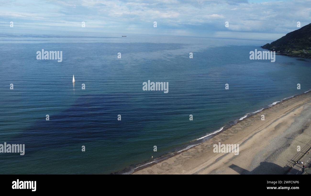 An amazing aerial view of Bray beach in Co. Wicklow, Ireland on a ...