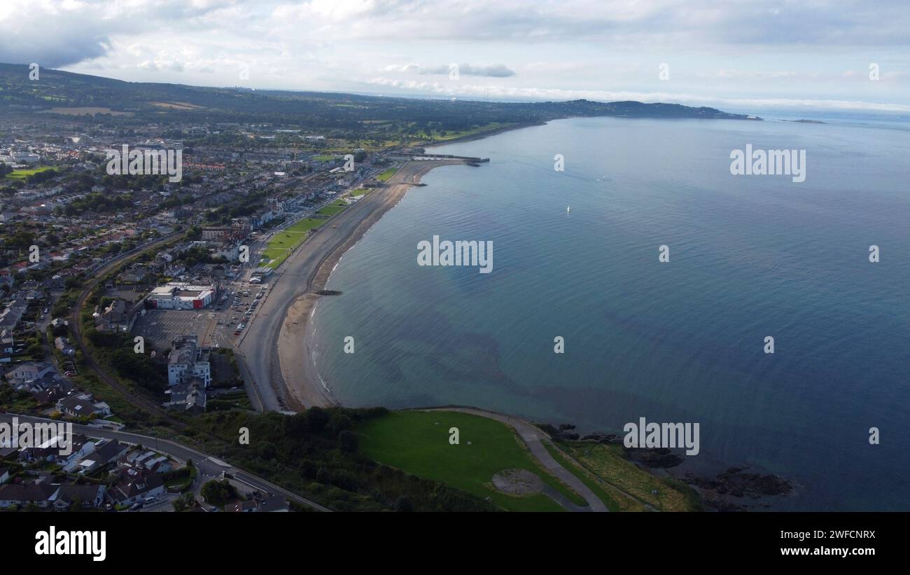 An amazing aerial view of Bray beach in Co. Wicklow, Ireland on a ...