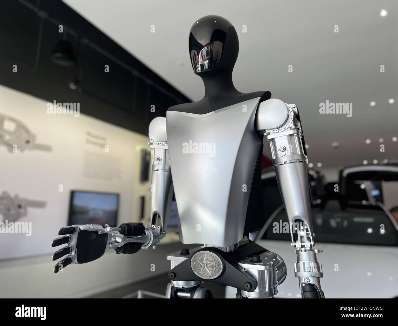 Tesla Bot humanoid robot is on display at a Tesla store in Walnut Creek ...