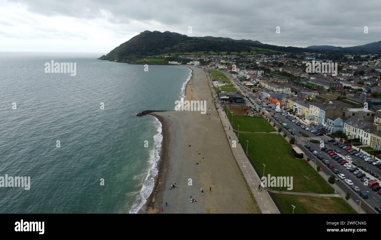 An amazing aerial view of Bray beach in Co. Wicklow, Ireland on a ...