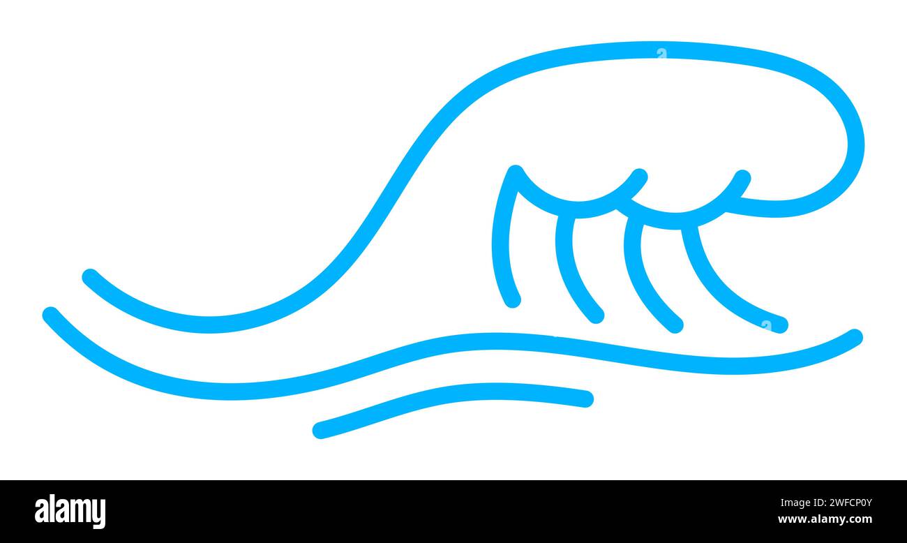 Wave line icon, sea and ocean ripple water. Tsunami or ocean storm blue ...