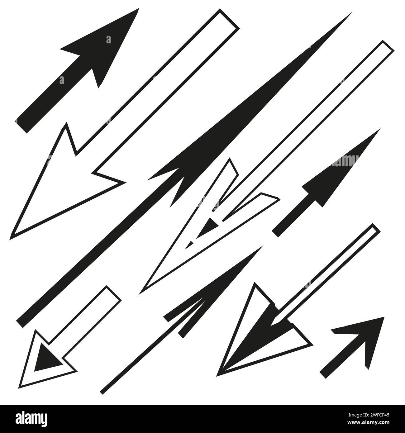 different straight arrows. Set for decorative design. Graphic elements ...
