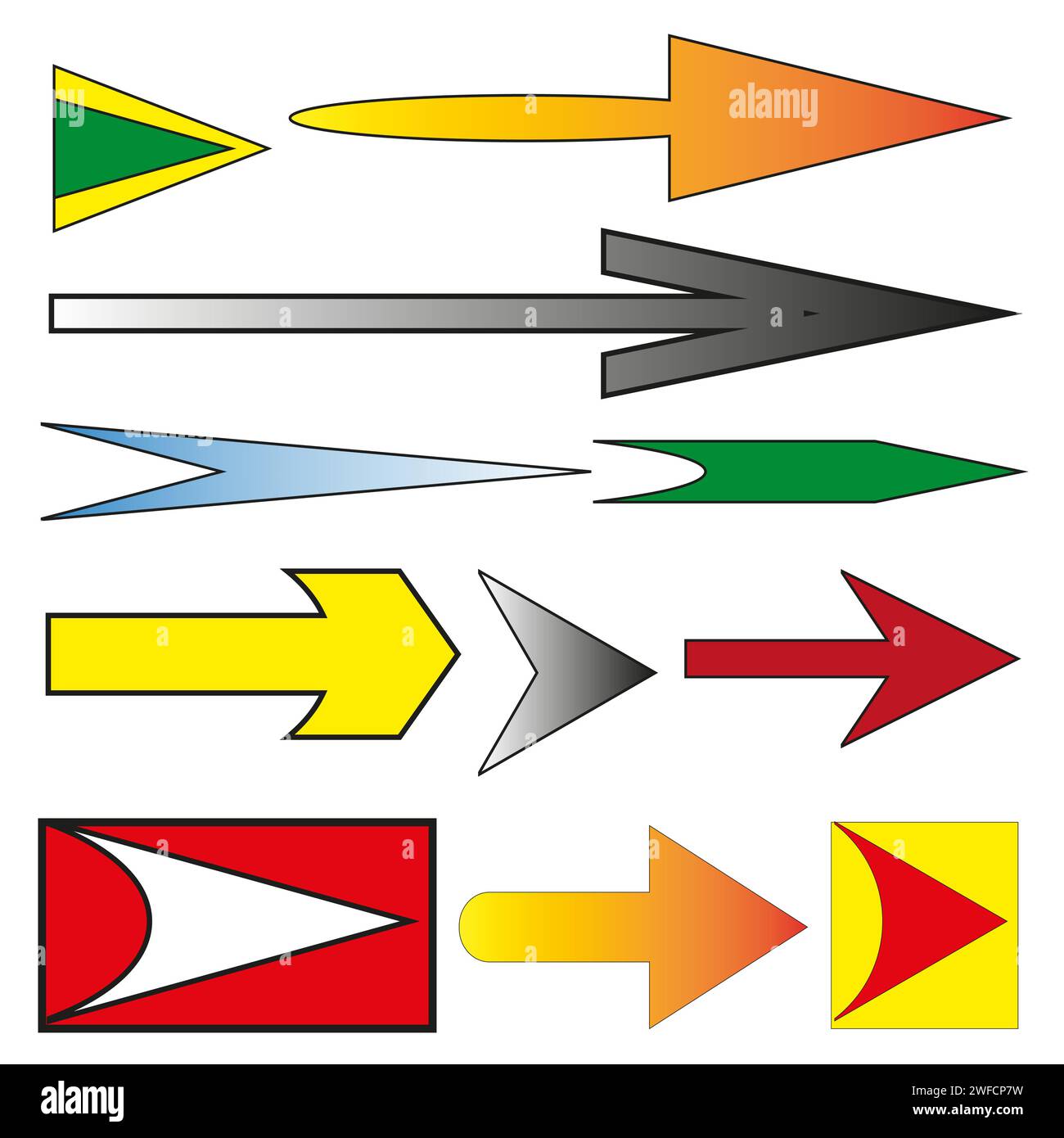 different straight arrows. Set for decorative design. Graphic elements ...