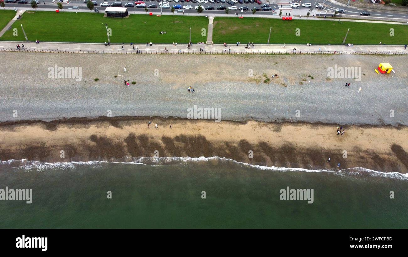 An amazing aerial view of Bray beach in Co. Wicklow, Ireland on a ...