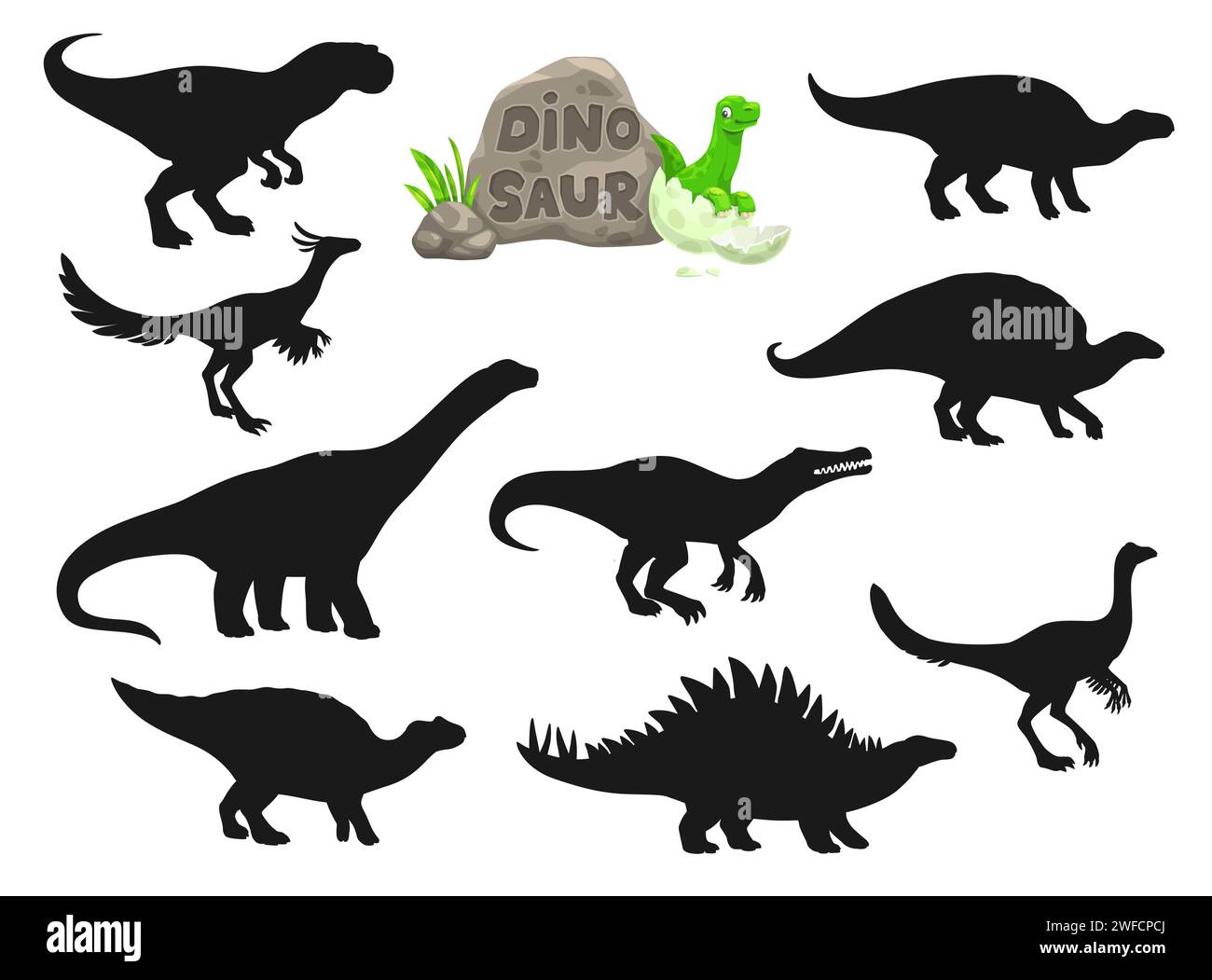 Dinosaur silhouettes. Archaeornithomimus, Dravidosaurus, Ouranosaurus ...