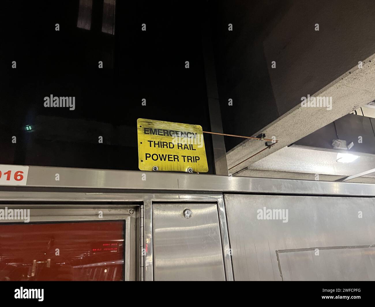 Emergency Third Rail Power Trip Warning Sign inside a San Francisco ...
