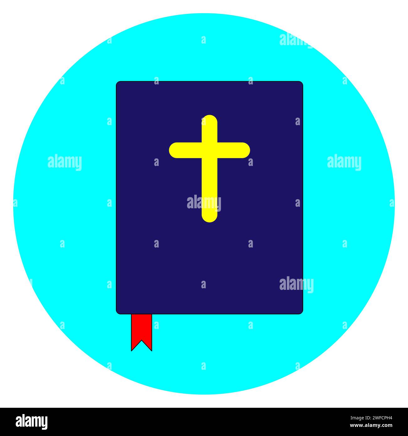 Holy bible icon. Colored element. Blue circle. Religion background. Flat design. Vector ...