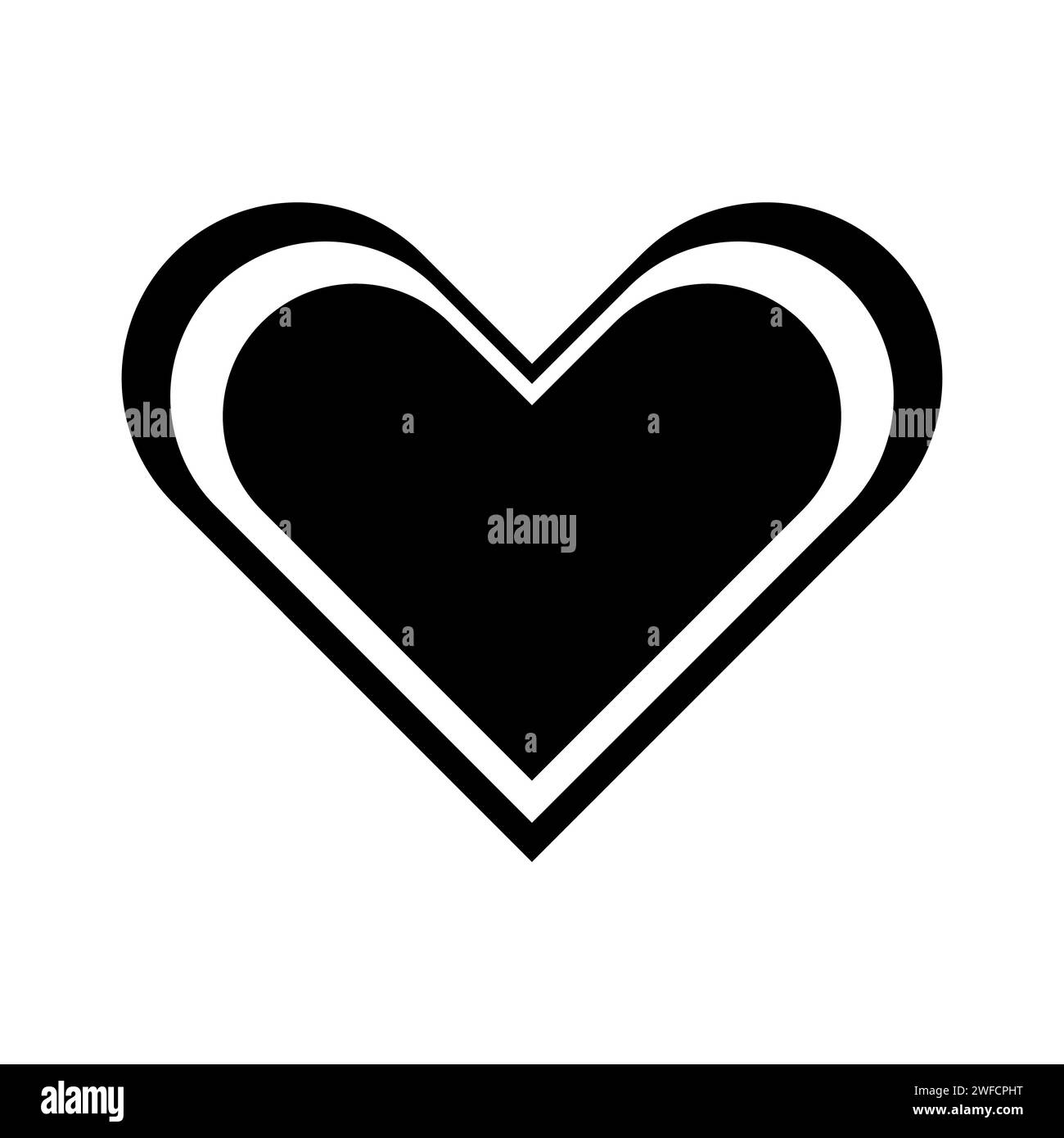 Black heart silhouette. Double frame. Love symbol. Outline style ...