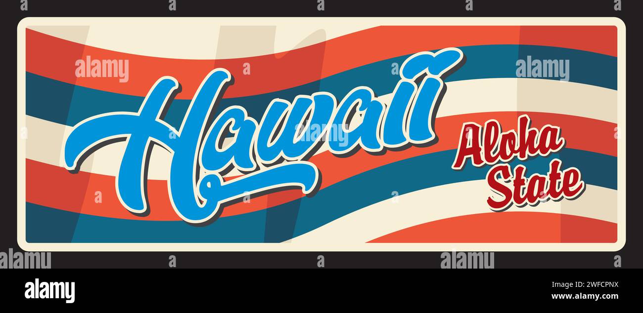 Vintage travel plate, USA state sign of Hawaii, american tourism retro ...