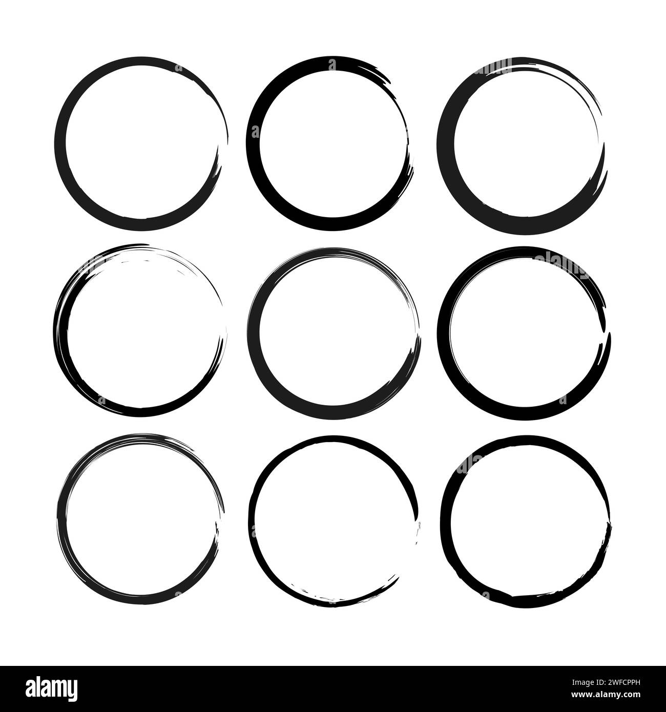 Freehand circles. Hand drawn black circles. Grunge texture. Ink brush ...