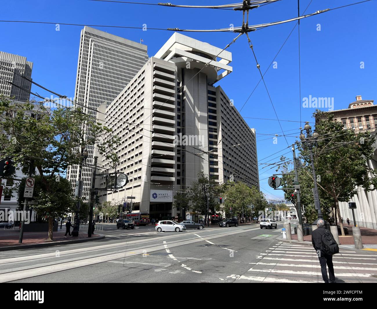 Modern architecture of the Hyatt Regency Hotel with distinctive atrium ...