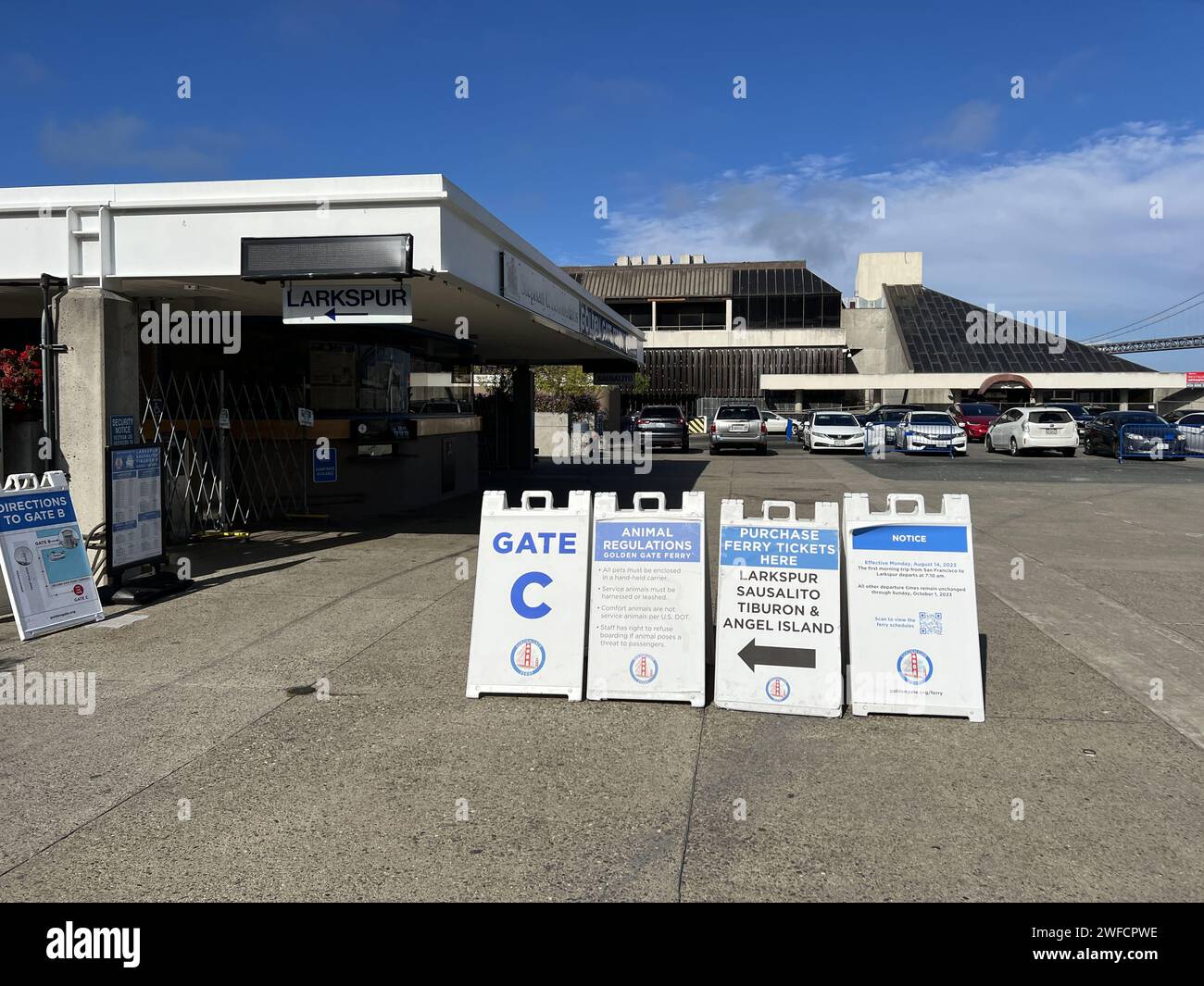 Exterior view of the Larkspur Golden Gate Ferry terminal with ...