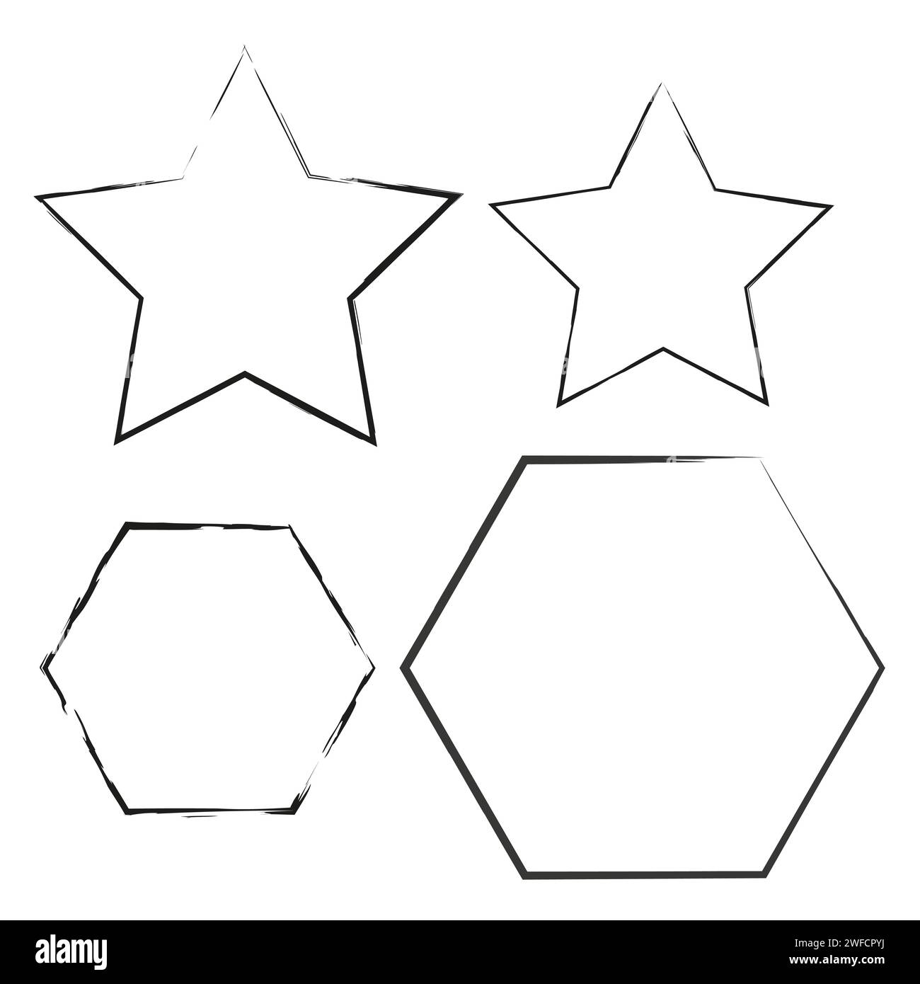 Exclusive frames. Stars and hexagons. Brush shapes from thin lines ...