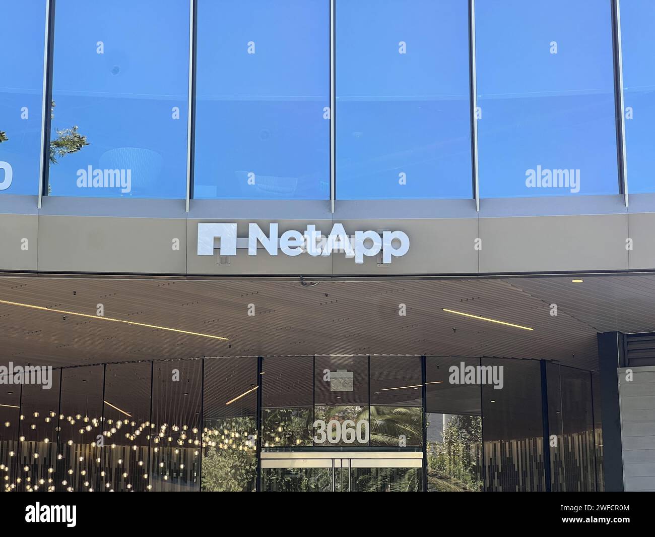 Exterior view of NetApp headquarters with company logo, located on ...