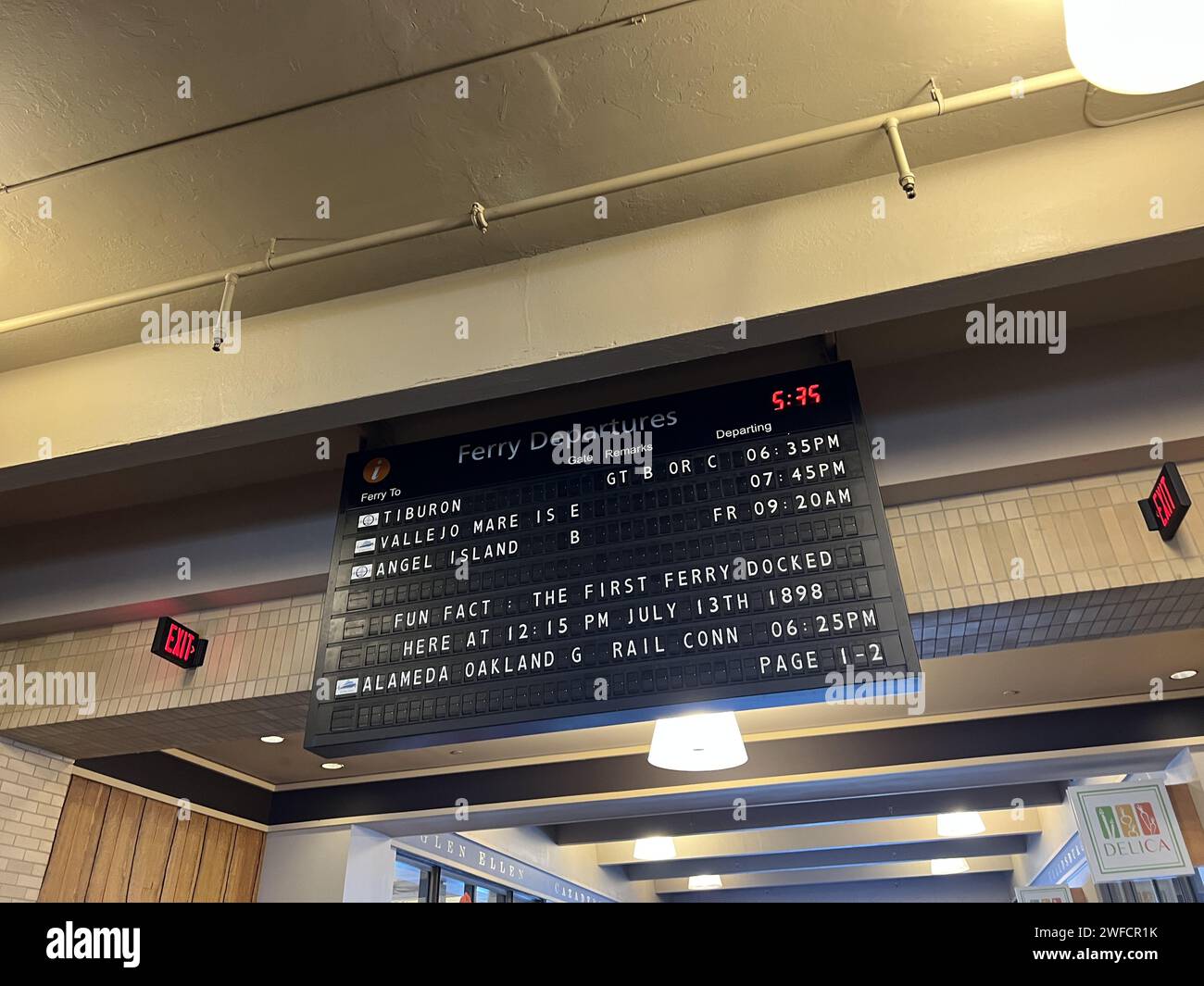 Digital ferry departure board displaying schedules to various ...
