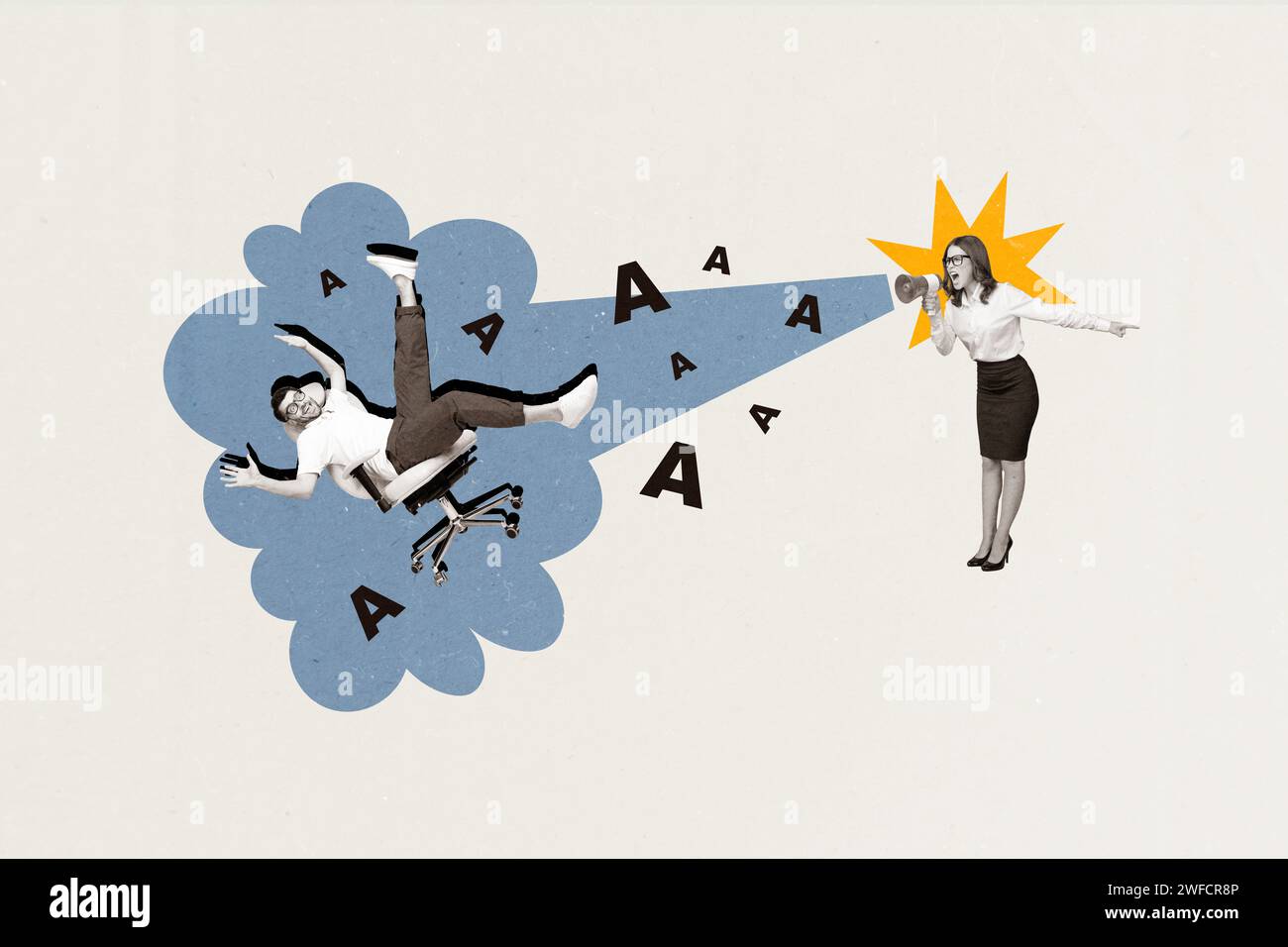 Creative abstract template collage of angry boss female scream employee ...