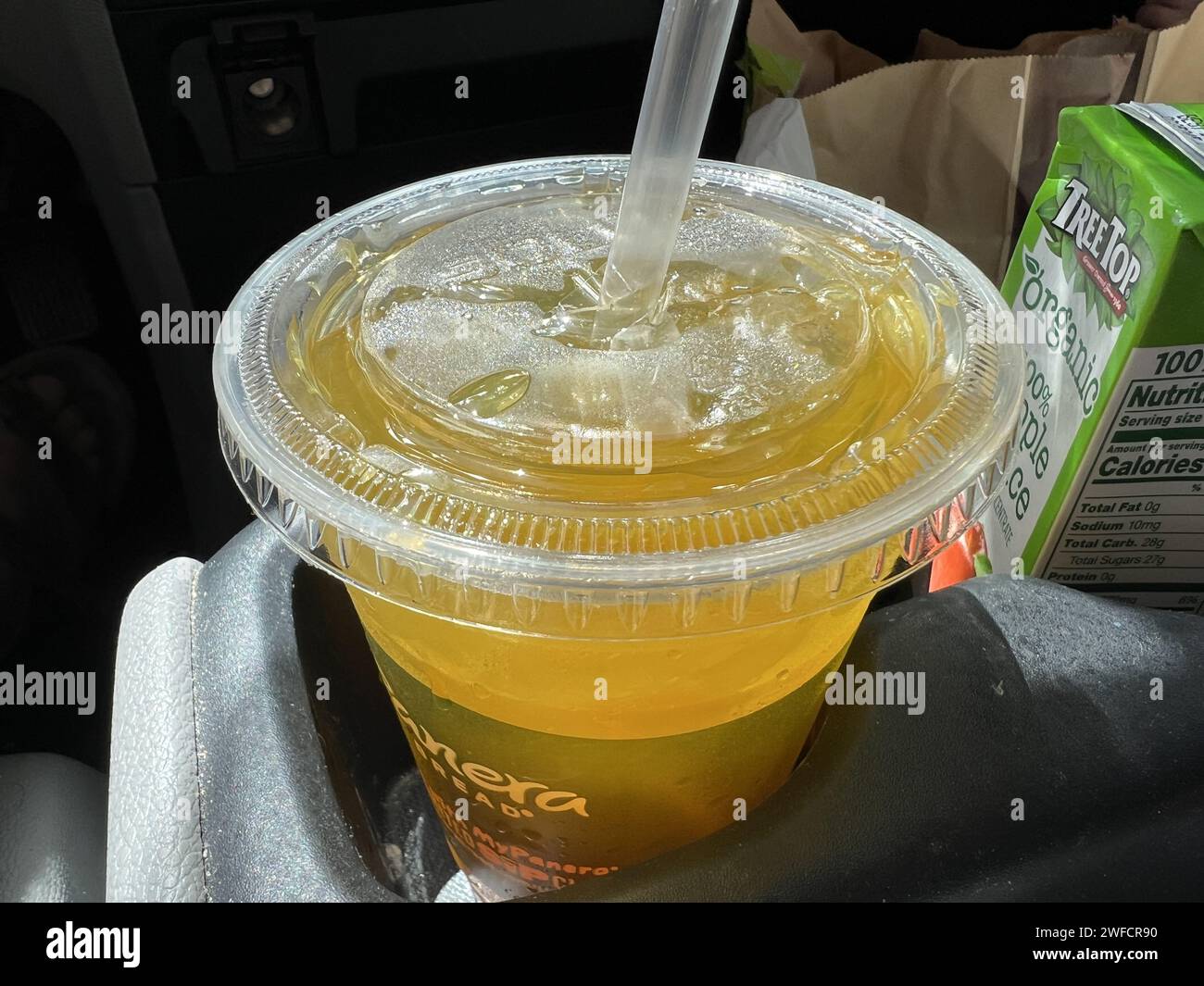 Container of Panera Charged Lemonade in a to-go carrier, Walnut Creek ...