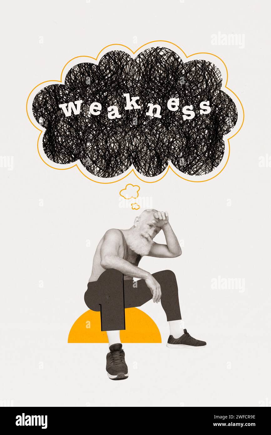 Vertical collage creative poster monochrome effect old weakness mind ...