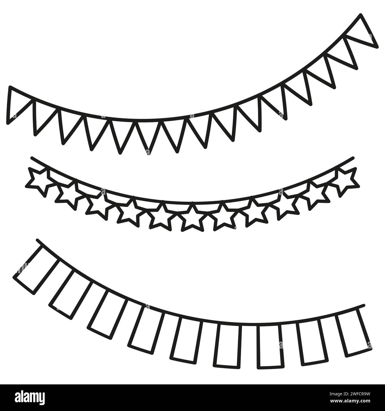 Black garland flags icon. Childish cute drawing. Party decoration ...